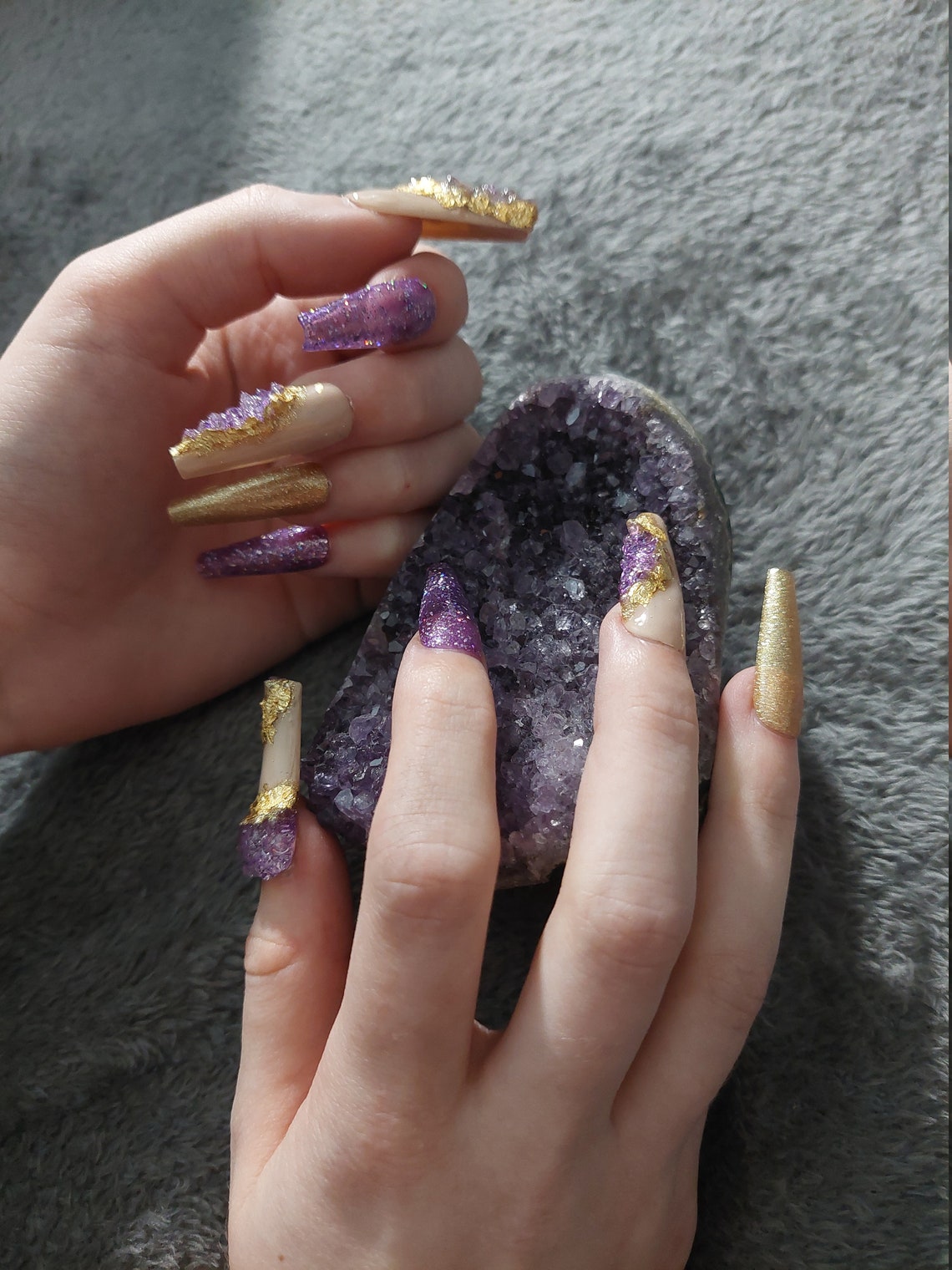 Purple and Gold Geode Press on Nails - Etsy
