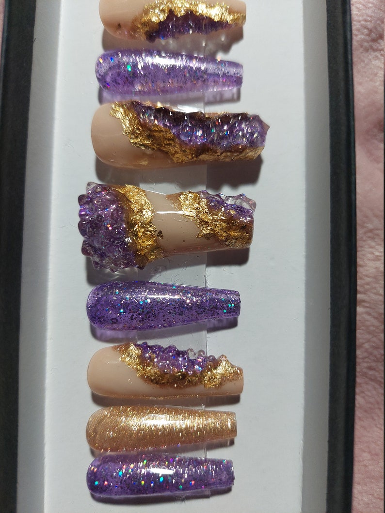 Purple and Gold Geode Press on Nails - Etsy