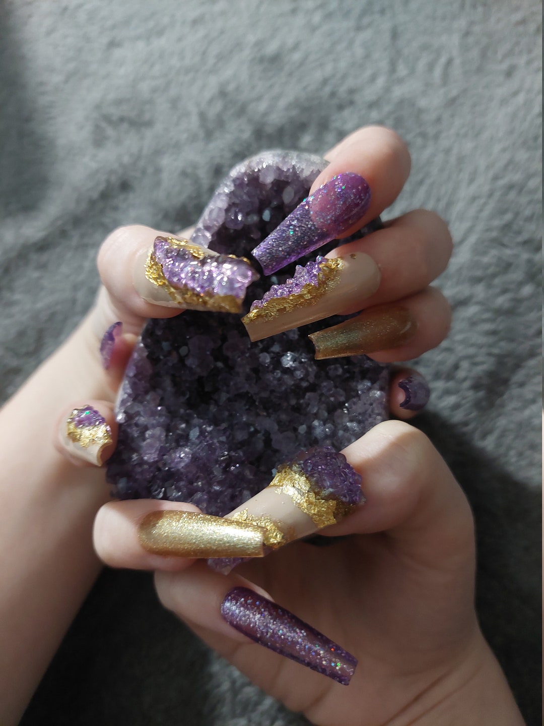 Purple and Gold Geode Press on Nails - Etsy