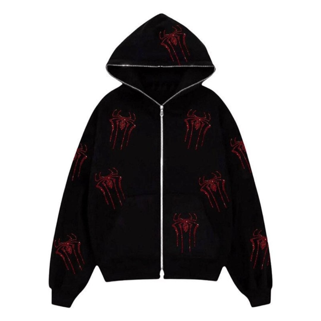 Spider Design Hoodie With Rhinestones, Zip up Hoodie, Goth, Unisex - Etsy