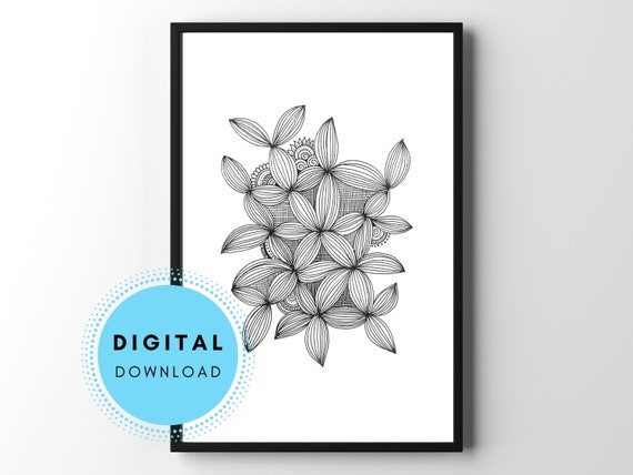 Flower Printable Hand Drawing Digital Download Instant | Etsy