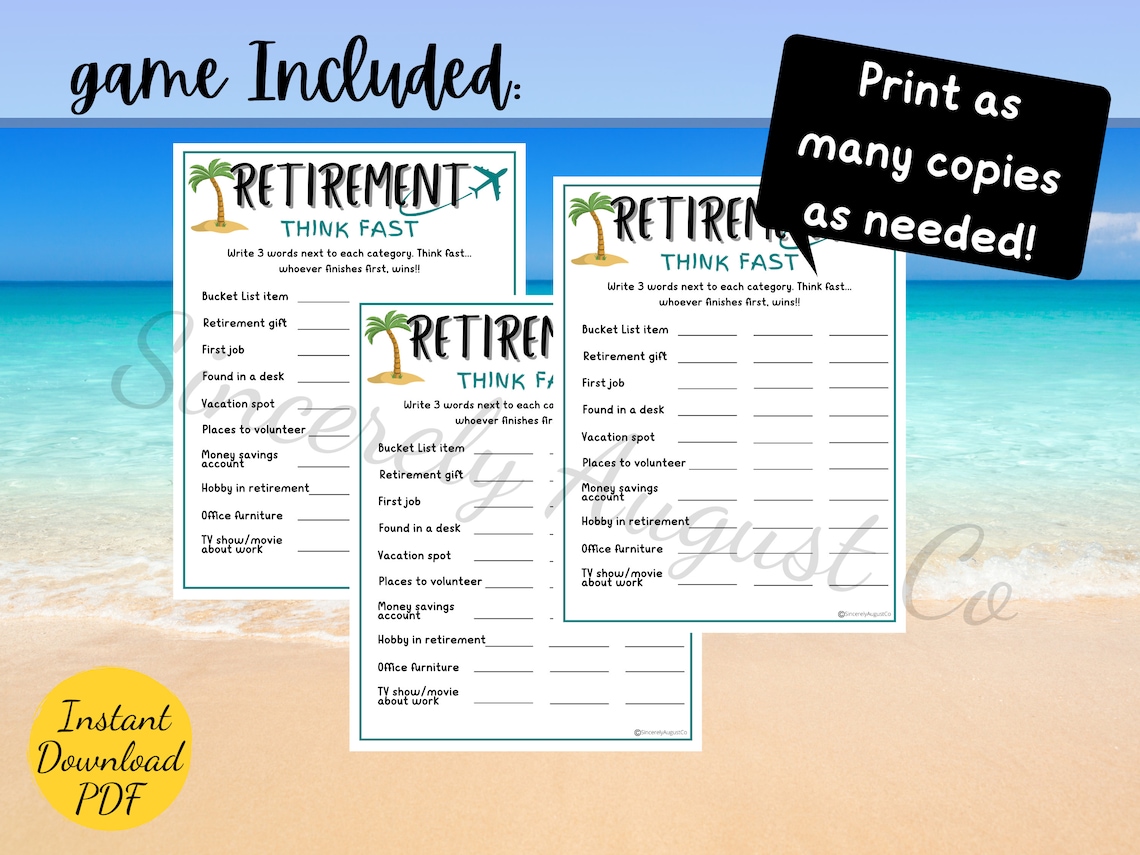 Retirement THINK FAST Game Printable Retirement Party Game Work Party ...