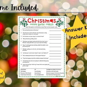 Christmas Movie Quotes Matching Game Christmas Party Game Printable ...