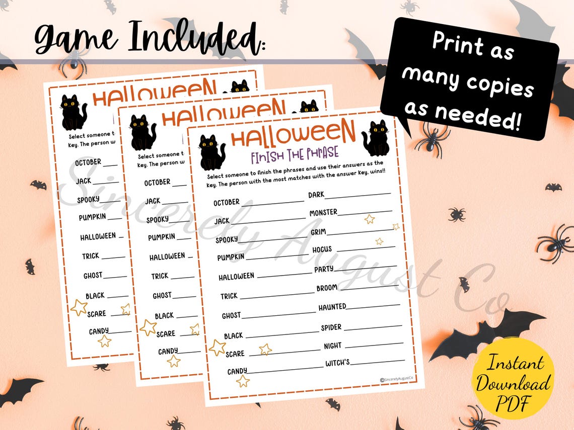 FINISH THE PHRASE Halloween Party Game - Printable Halloween Party ...