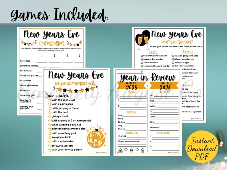 New Years Eve Game BUNDLE #1: Printable Party Activities (digital ...