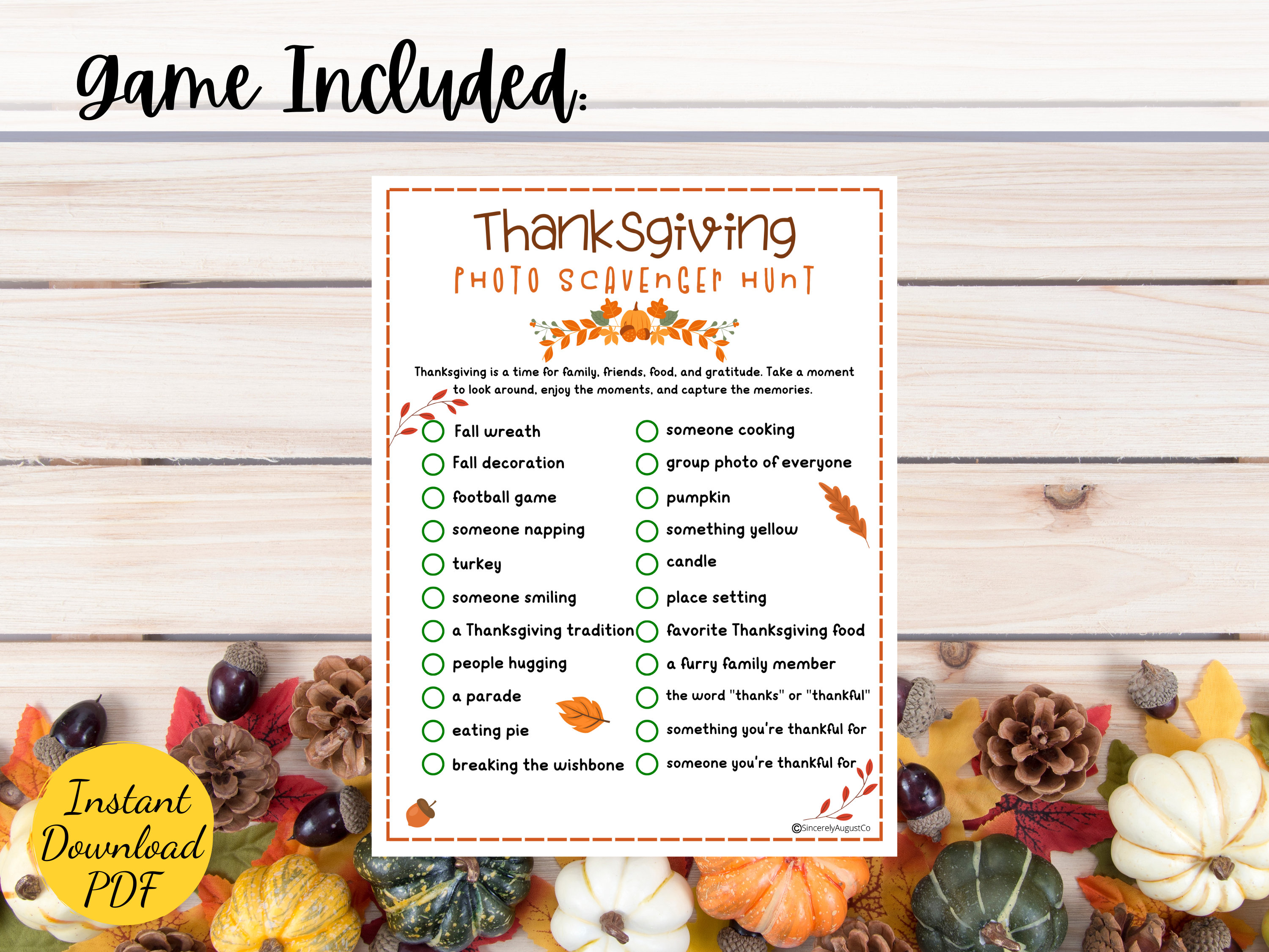 Thanksgiving PHOTO SCAVENGER HUNT Printable Thanksgiving Party Game ...