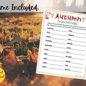 FINISH THE PHRASE Fall Game Printable Autumn Party Game - Etsy