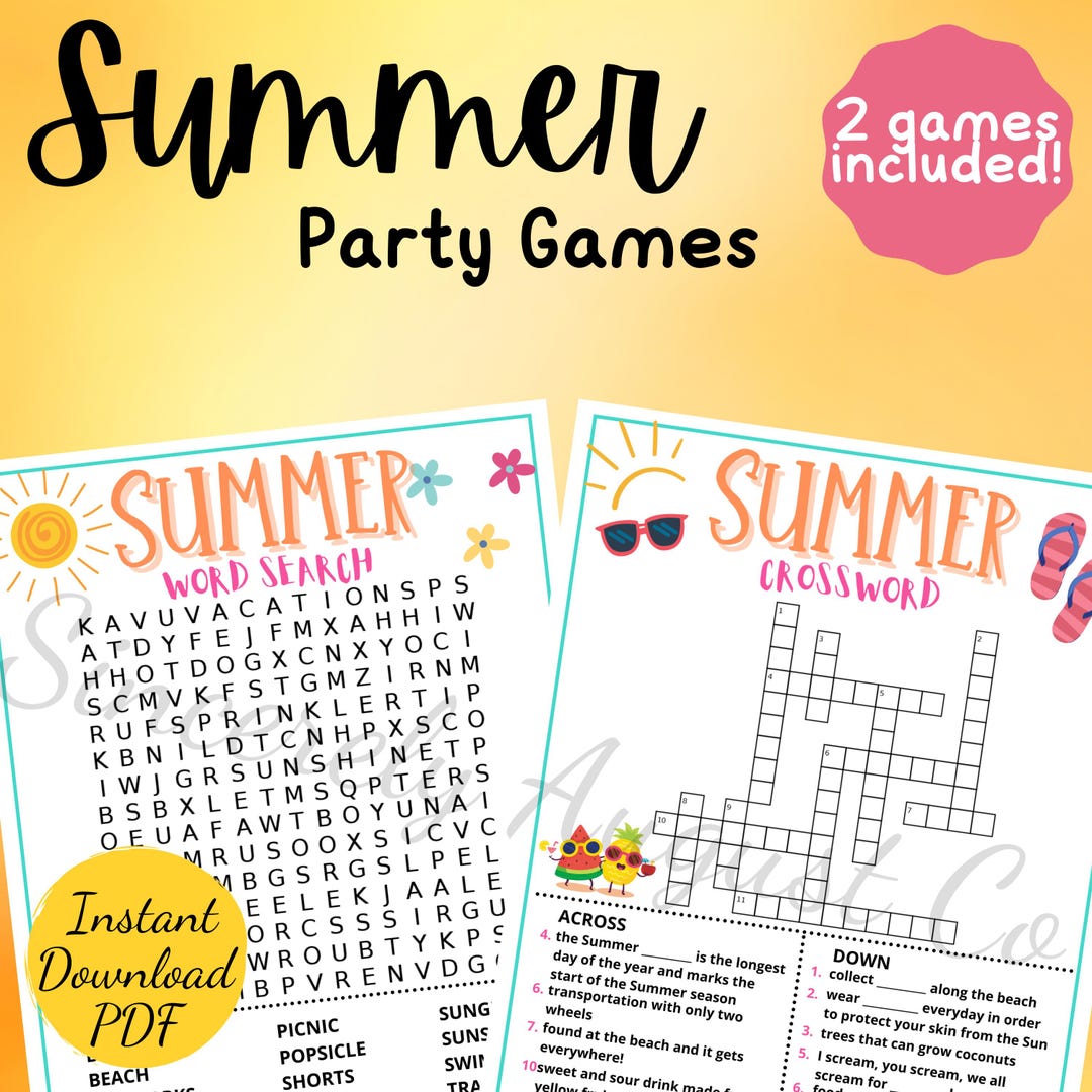 Summer WORD SEARCH - Summer CROSSWORD - Printable Summer Season Party ...