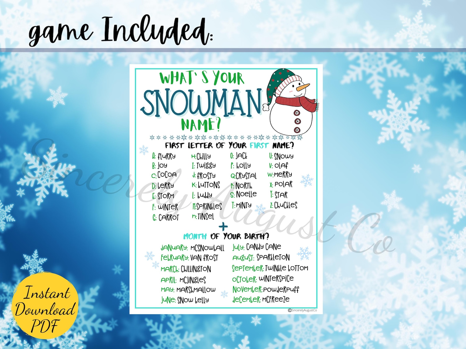 What's YOUR SNOWMAN NAME? - Printable Winter Season Party Activity ...