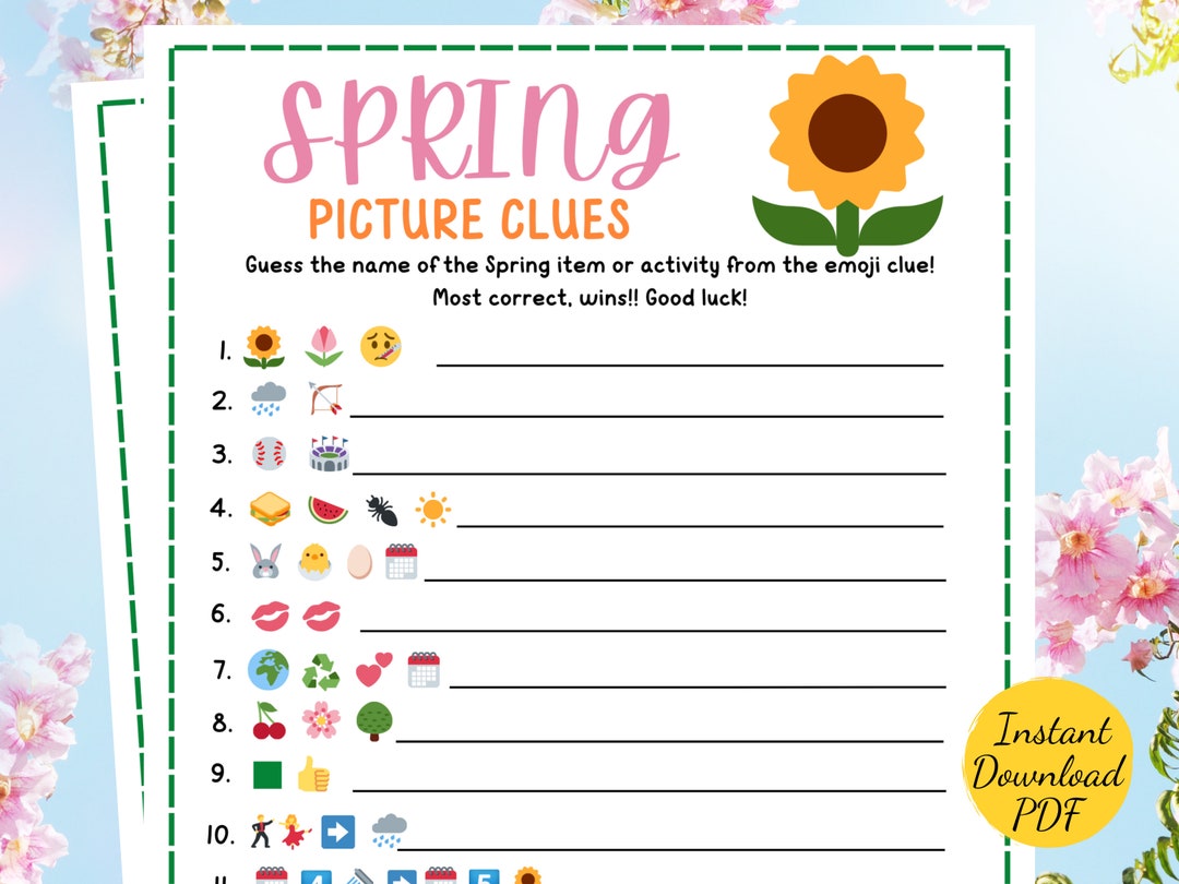 Spring PICTURE CLUES Guessing Game Printable Spring Season Party Game ...