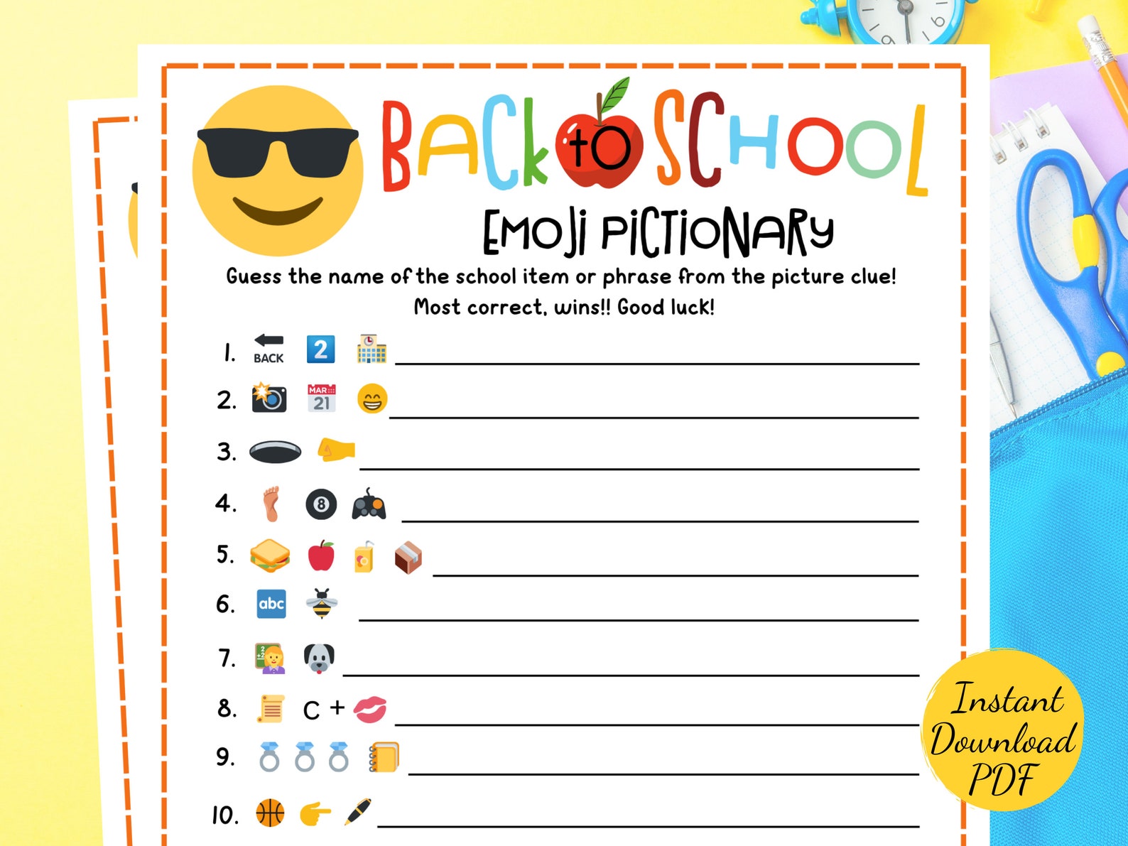 EMOJI PICTIONARY Back to School Game First Day of School Activities ...