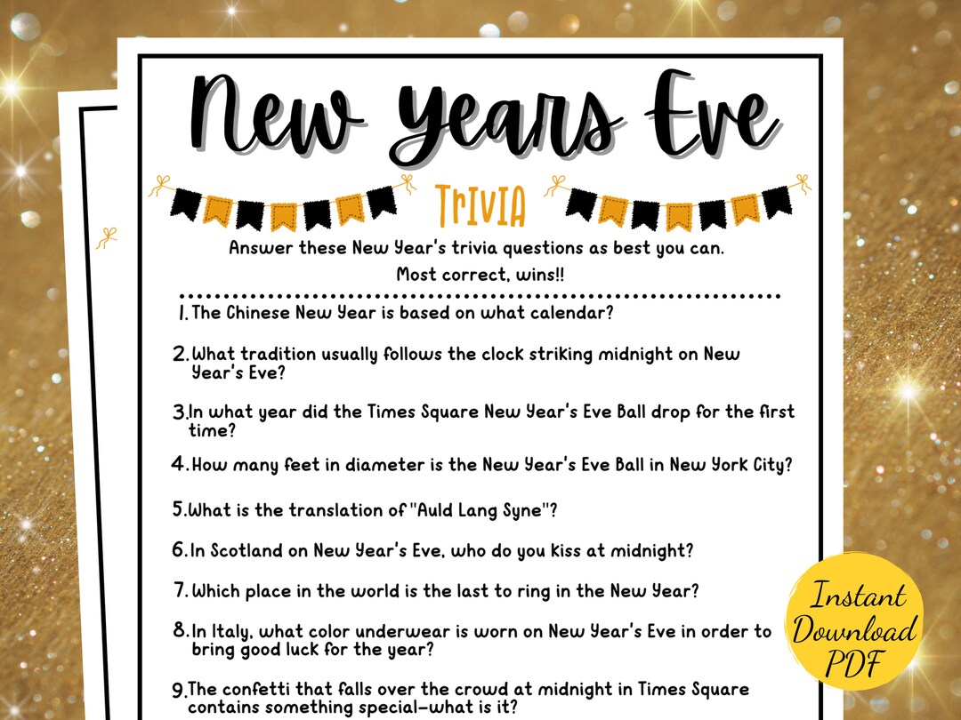 New Years Eve TRIVIA Game New Years Eve Party Game Printable New Years ...