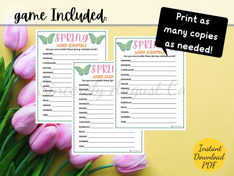 Spring WORD SCRAMBLE Game - Printable Spring Season Party Game - Word ...