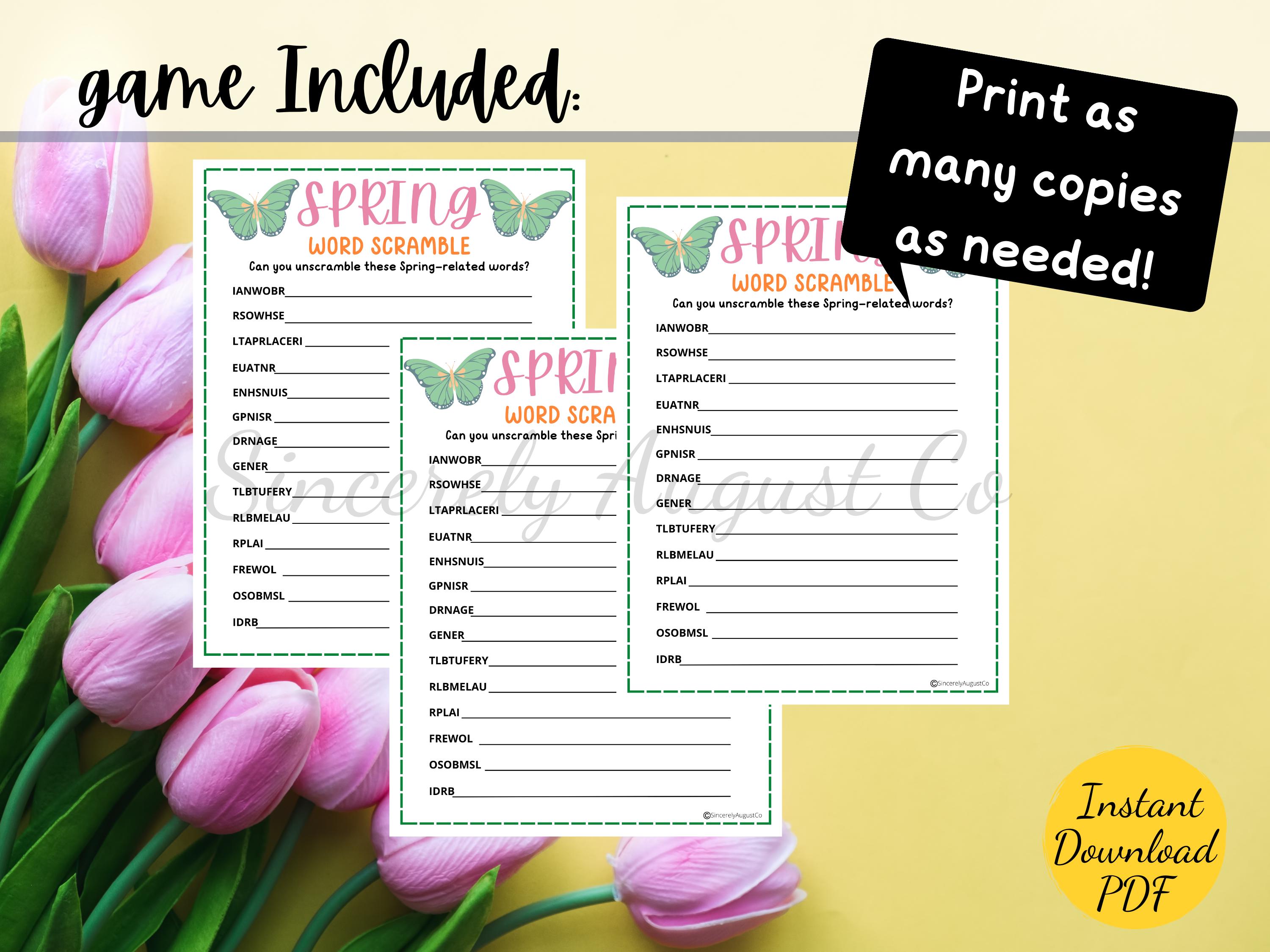 Spring WORD SCRAMBLE Game: Printable Activity (PDF Download) - Etsy