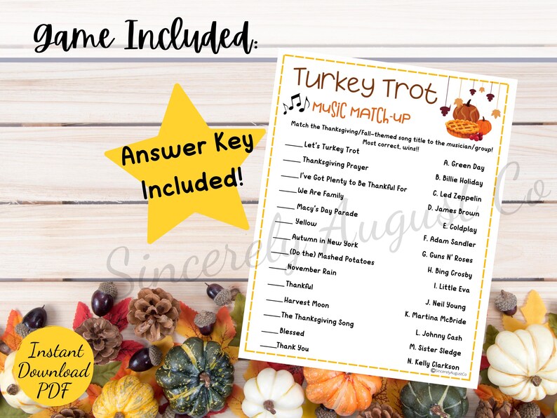 Thanksgiving MUSIC TRIVIA Game: Turkey Trot Match-up (printable PDF) - Etsy
