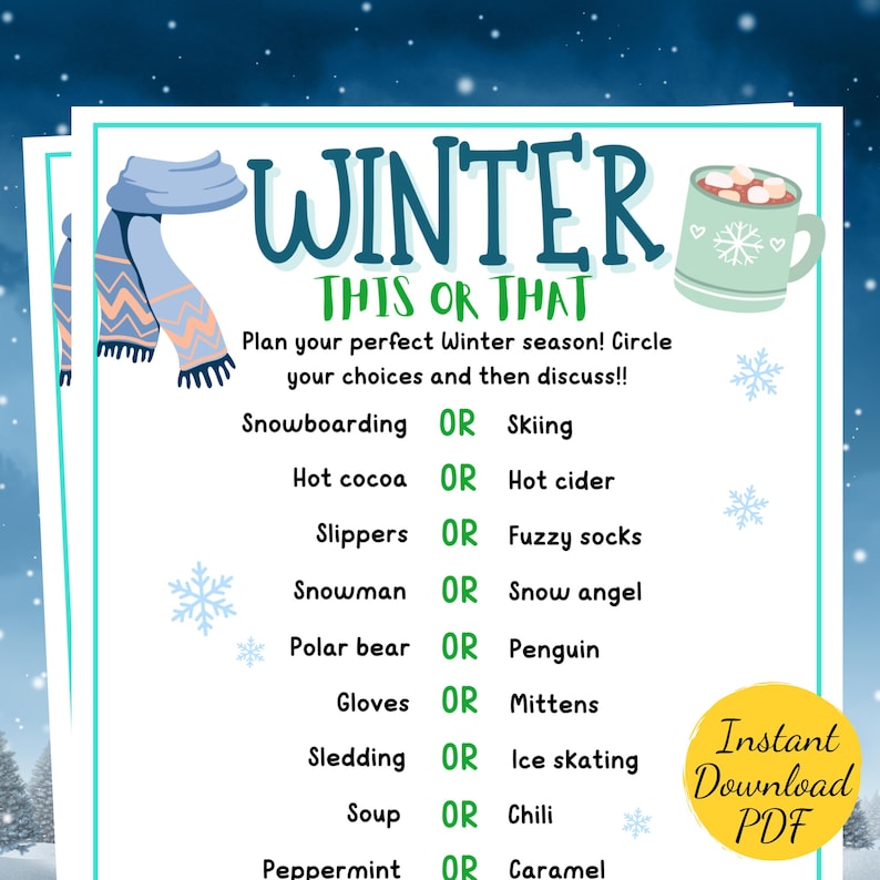 Winter THIS or THAT Game: Printable Party Activity (PDF Download) - Etsy
