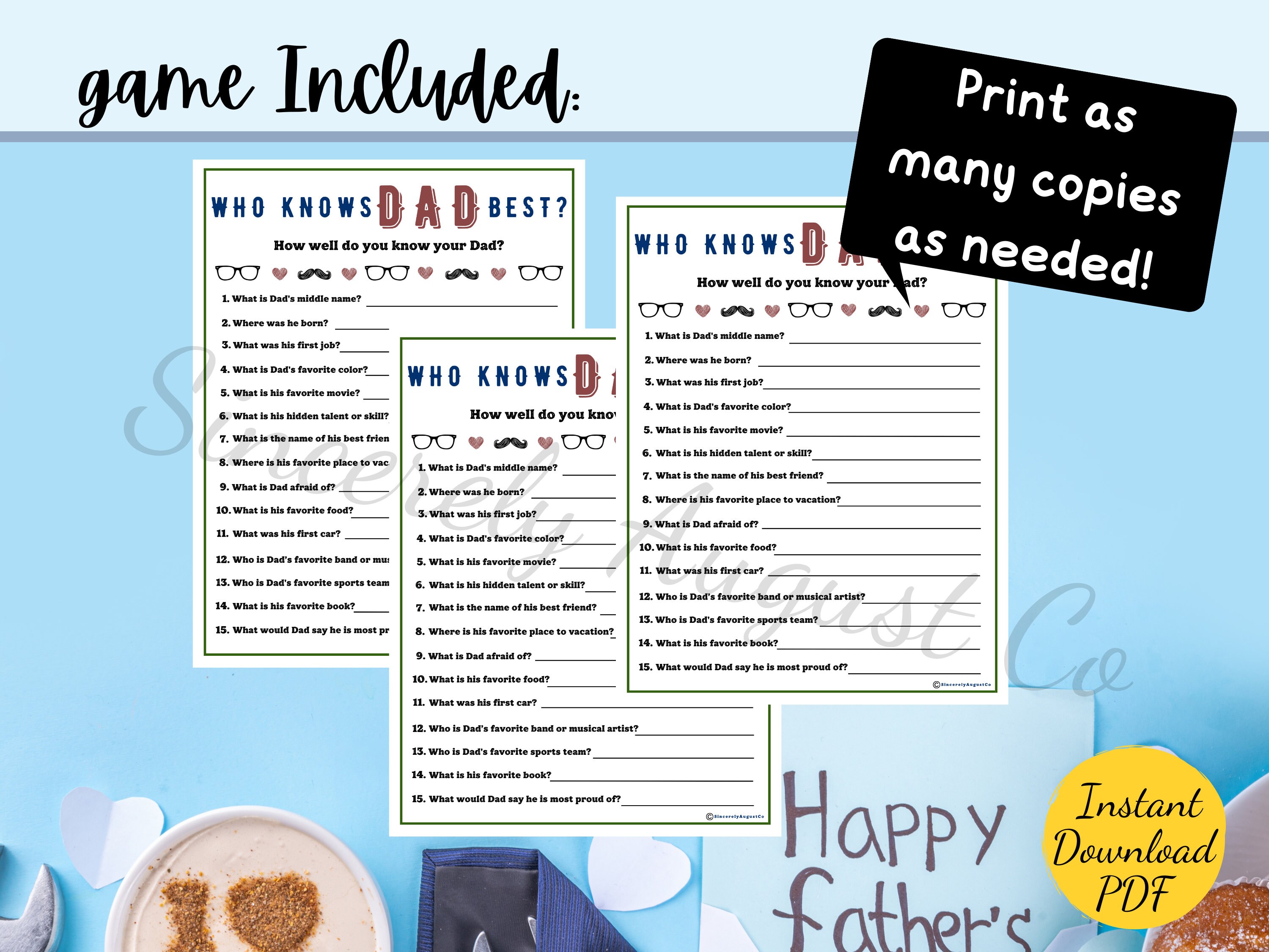 Who KNOWS DAD BEST Fathers Day Game - Fathers Day Party Game - Baby ...