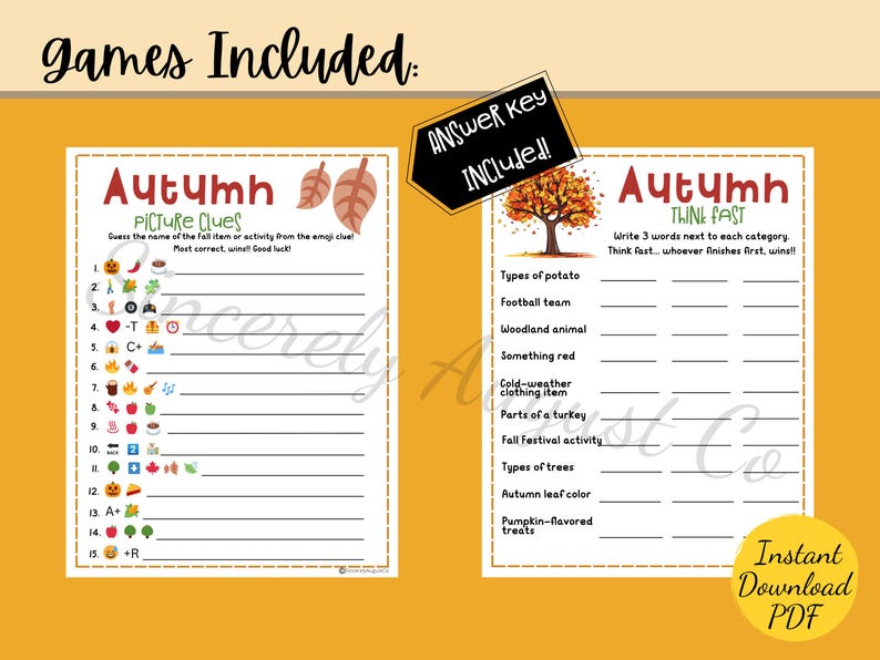 Fall Games BUNDLE #2: Printable Autumn Party Games (PDF Download) - Etsy