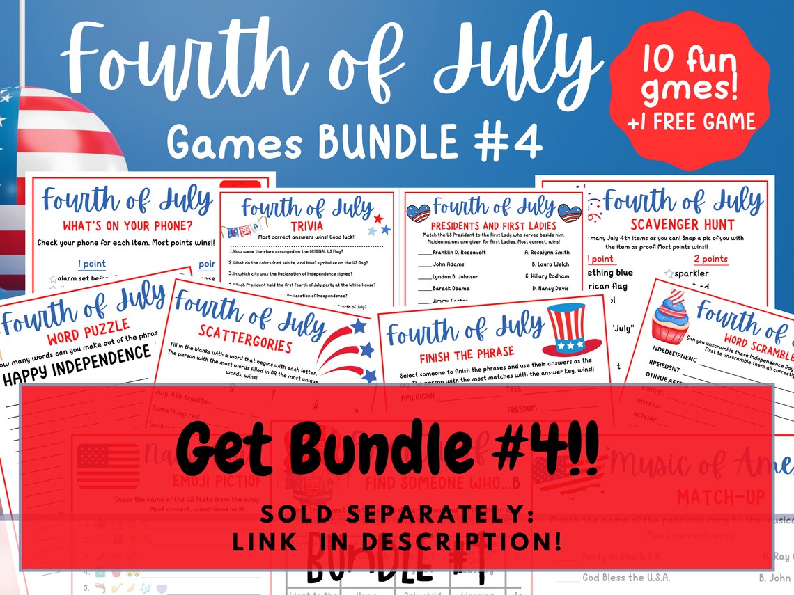 Fourth of July Games BUNDLE 5 Game Bundle Printable July - Etsy