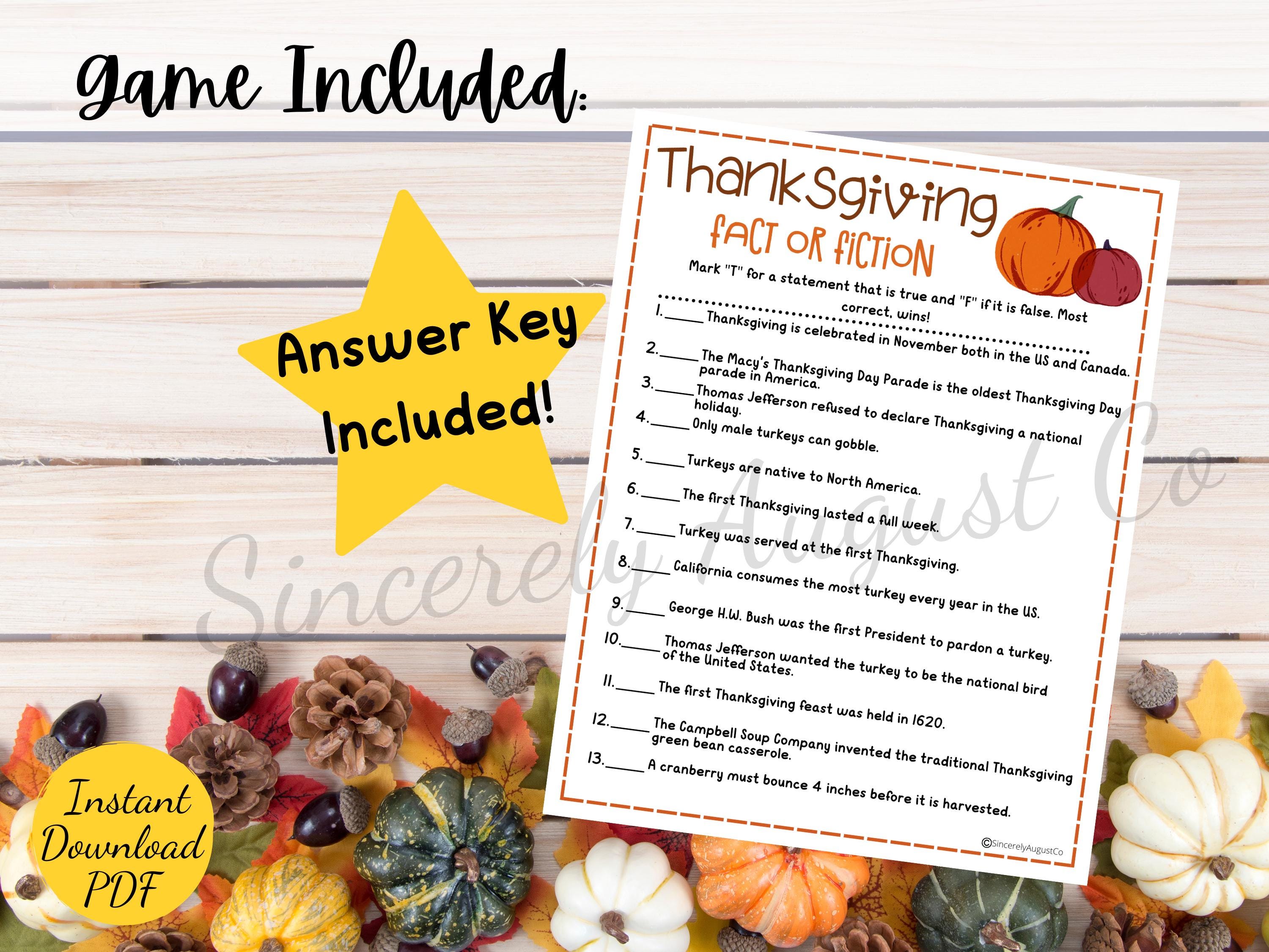 Thanksgiving FACT OR FICTION - Thanksgiving Party Game - Printable ...