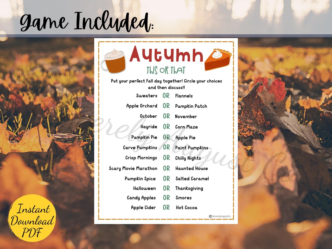 Fall THIS or THAT Game: Autumn Party Activity (printable) - Etsy