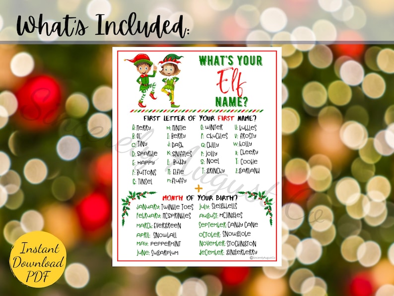 What's Your ELF NAME Game: Christmas Party Printable (PDF) - Etsy
