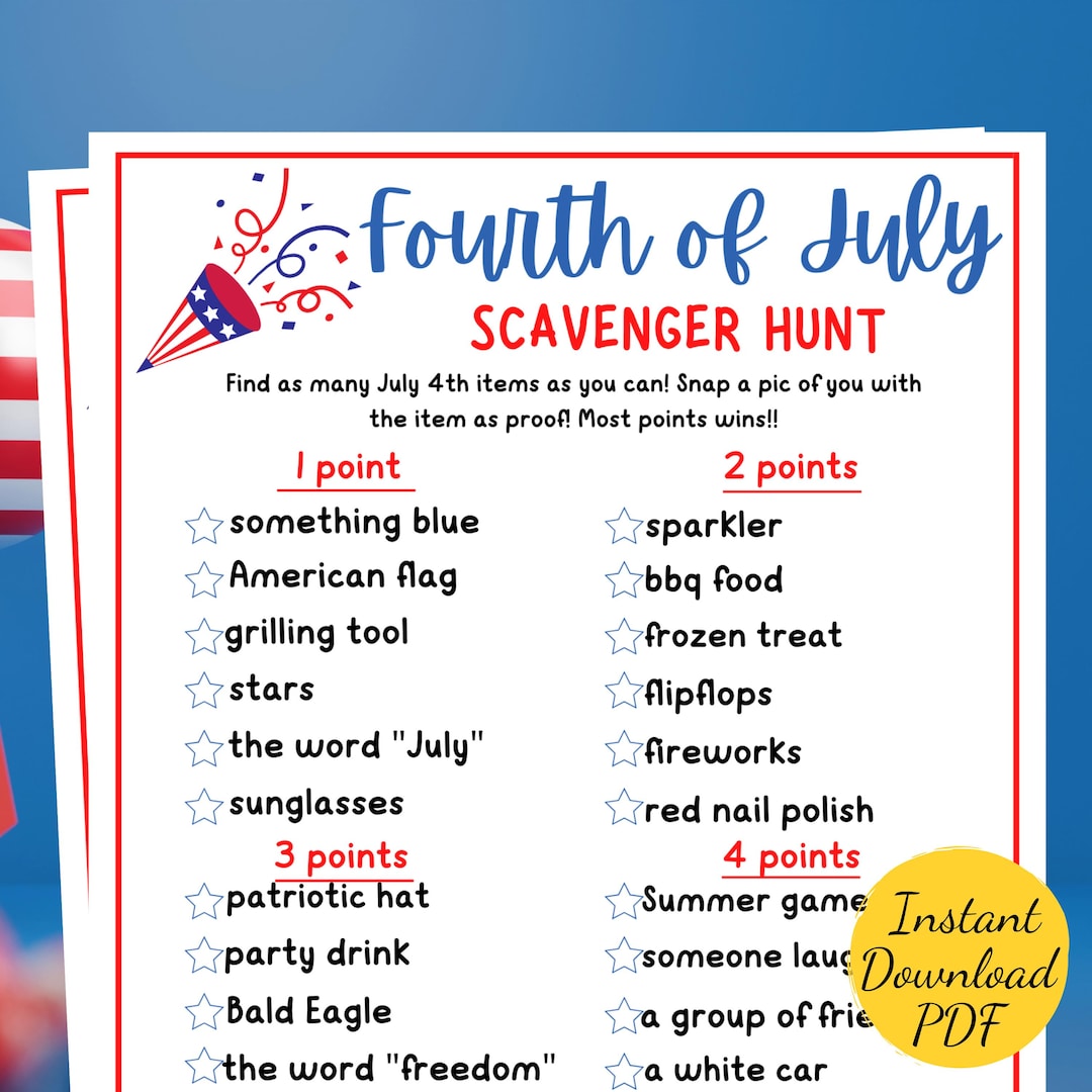 Fourth of July SCAVENGER HUNT - July 4th Party Game - Printable July ...