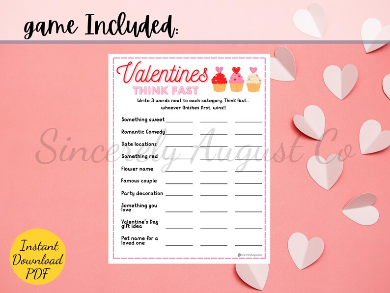 THINK FAST Valentines Day Game - Valentines Day Party Game - Printable ...