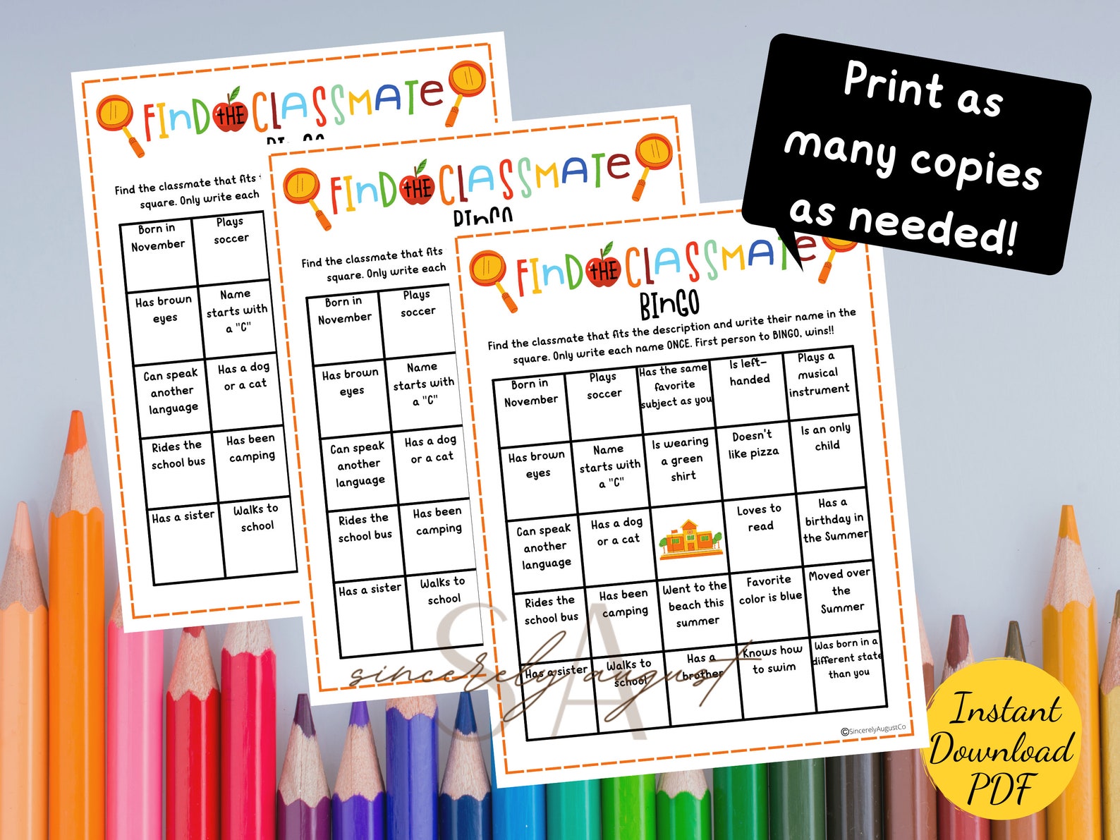 Back to School BINGO Game Find the Classmate Bingo First - Etsy