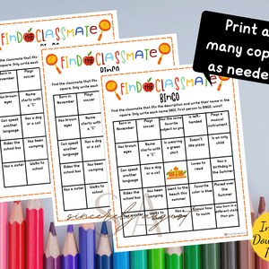 Back to School BINGO Game Find the Classmate Bingo First - Etsy