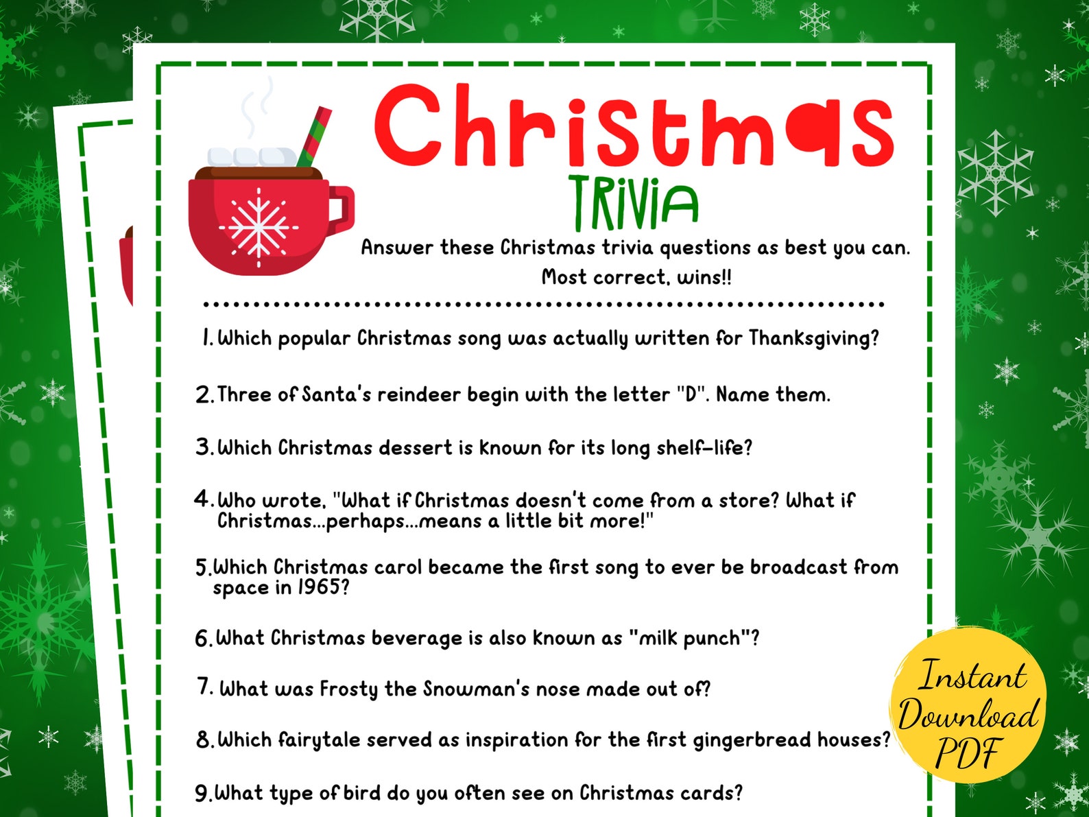 Christmas Trivia Christmas Party Game Printable Christmas Party ...