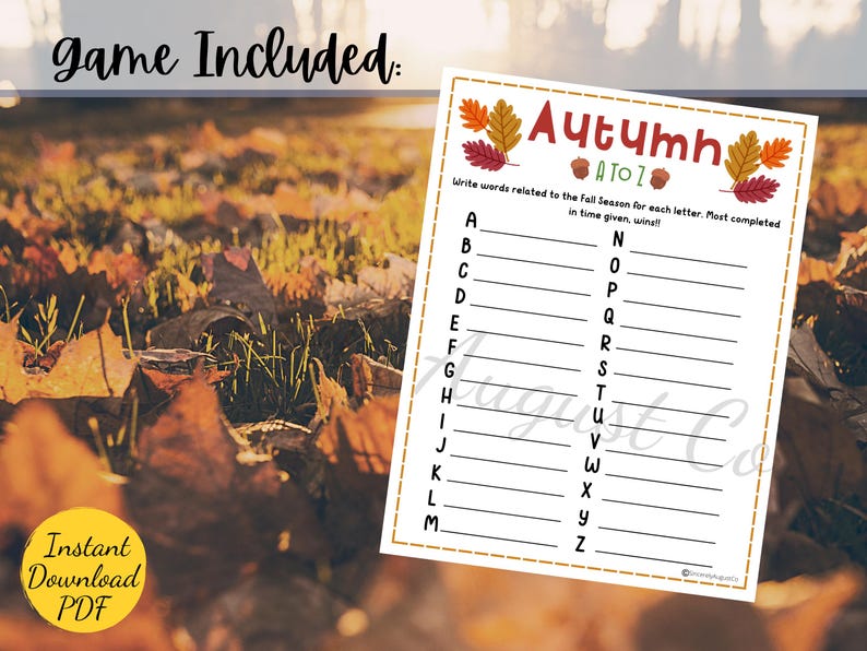 A TO Z Fall Party Game - Printable Autumn Party Game - Fall Word Game ...