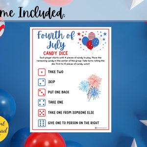 Fourth of July CANDY DICE Game July 4th Party Game Printable July 4th ...