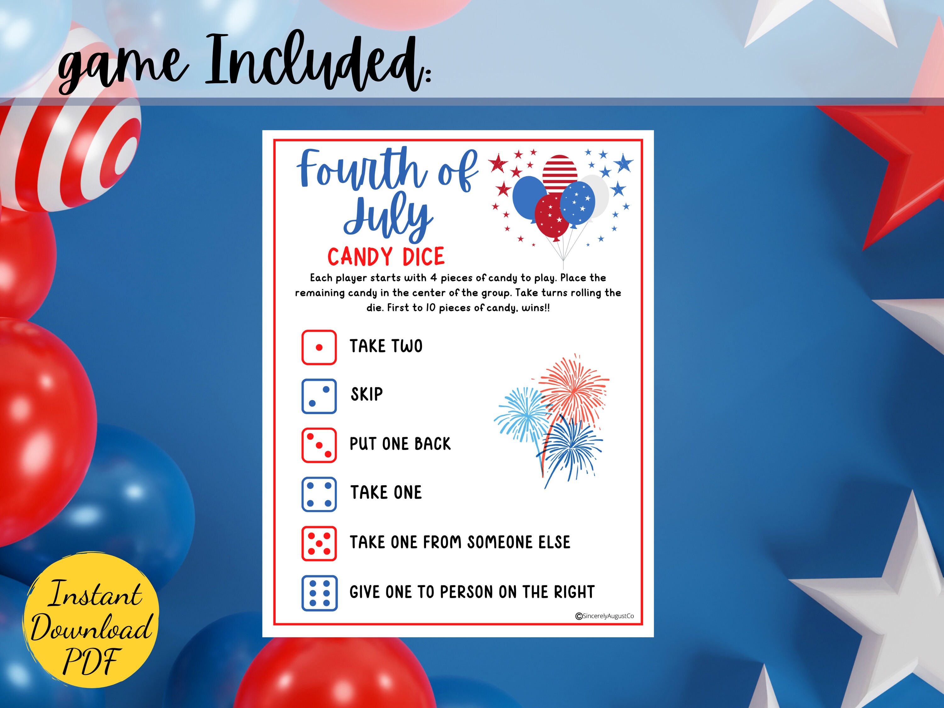 Fourth of July CANDY DICE Game July 4th Party Game Printable July 4th ...