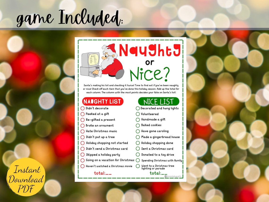 Naughty or Nice Christmas Game Christmas Party Game Printable Christmas ...