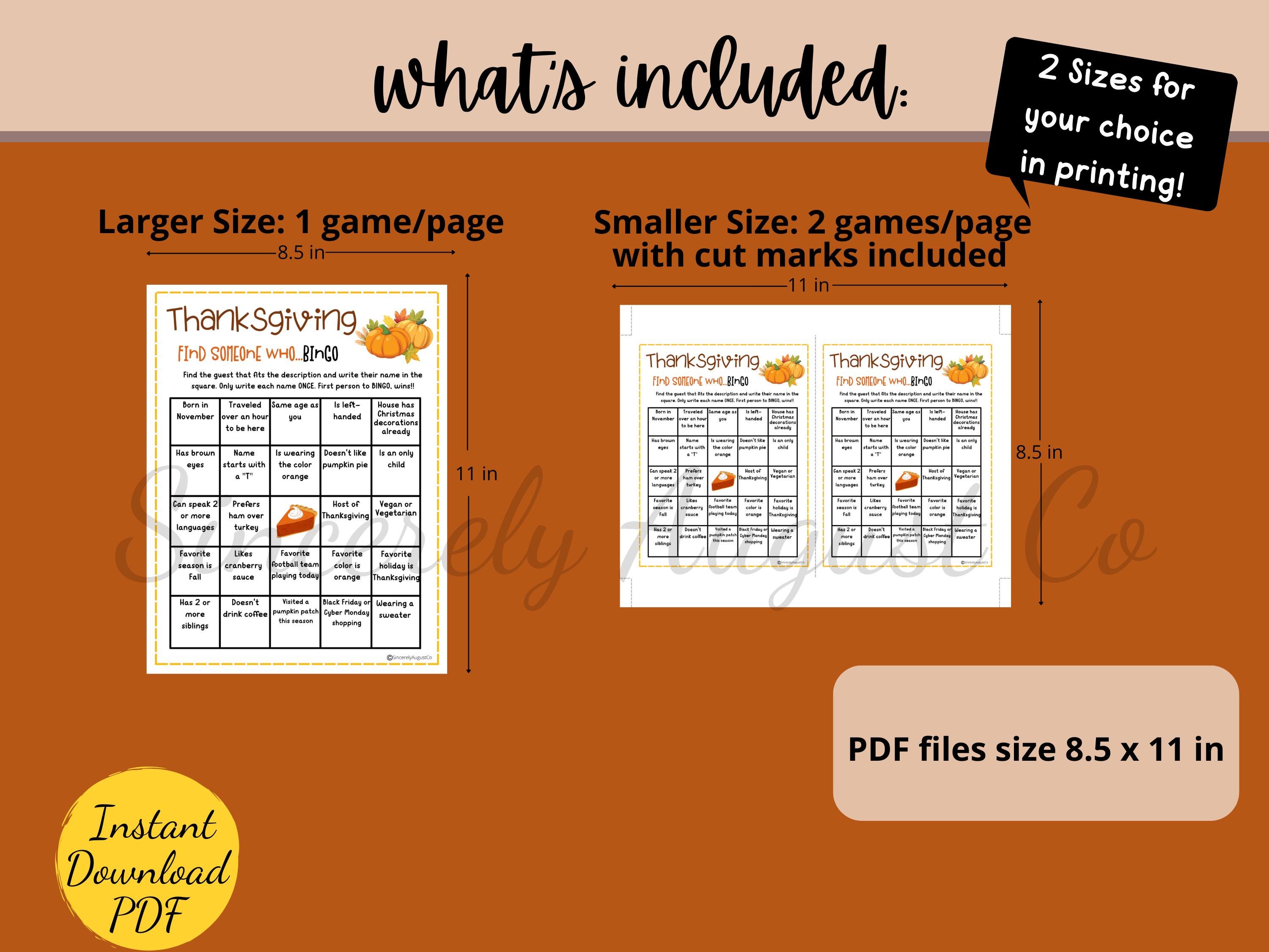 Thanksgiving FIND SOMEONE Who BINGO Game: Printable Party Activity ...