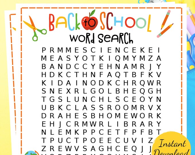 Back to School Word Search Puzzle, Back to School Printable Game, First ...