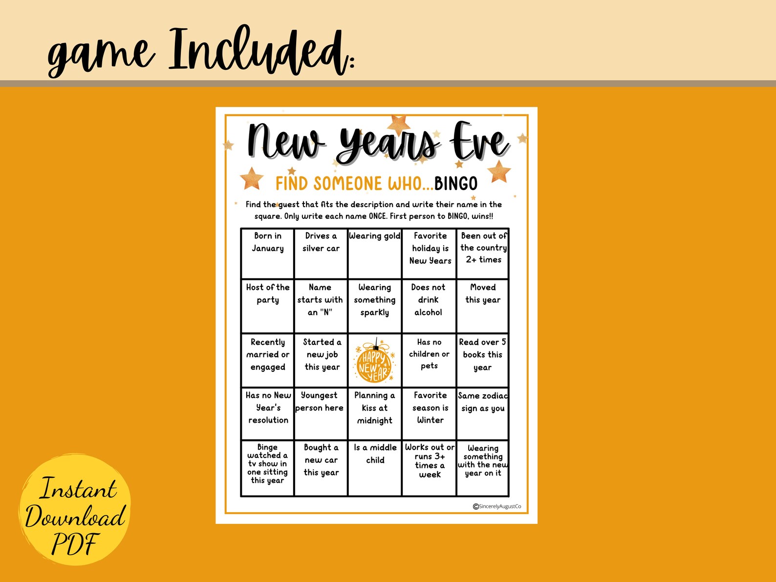 New Years Eve BINGO Game New Years Eve Find the Guest BINGO New Years ...