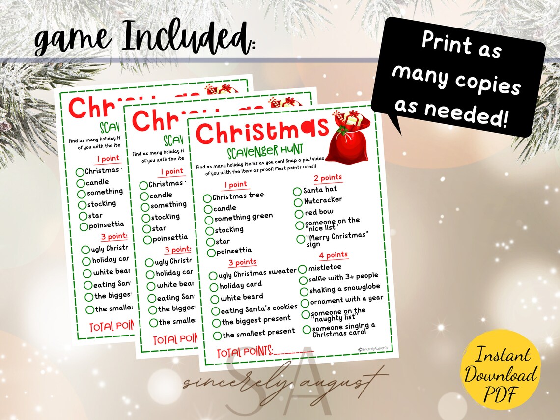 SCAVENGER HUNT CHRISTMAS Game Christmas Party Game Printable Christmas ...