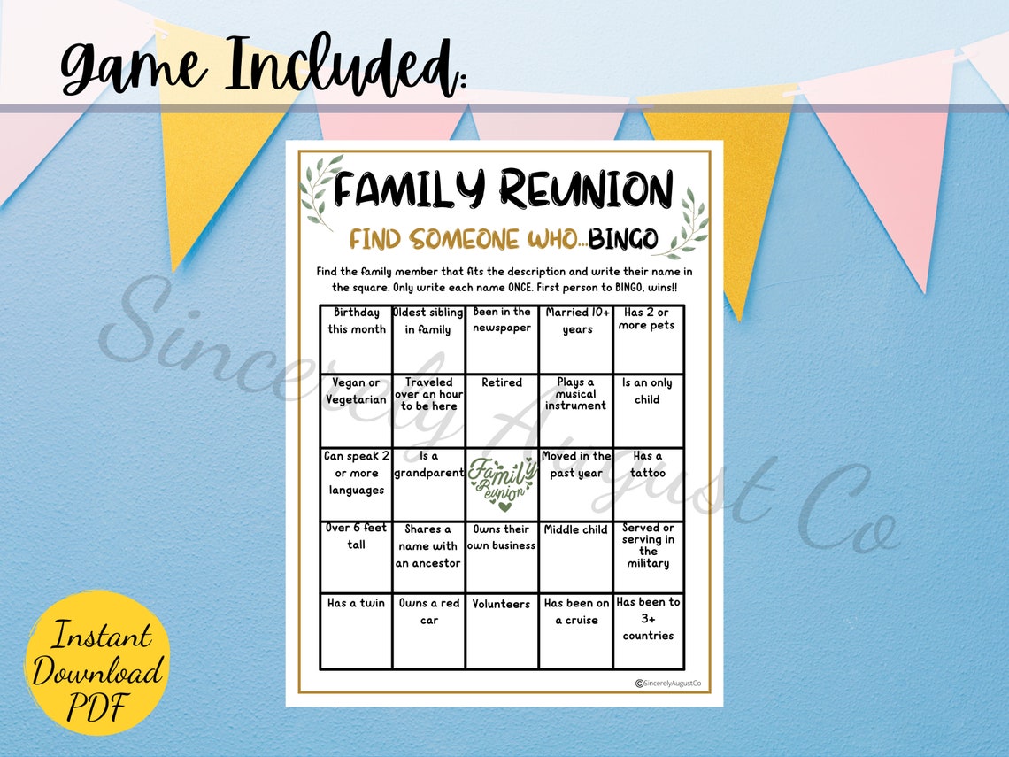 Family Reunion 'FIND SOMEONE WHO' Bingo Game (digital Download) - Etsy