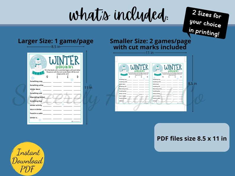 Winter CATEGORIES Game - Printable Winter Season Party Game - Fun ...