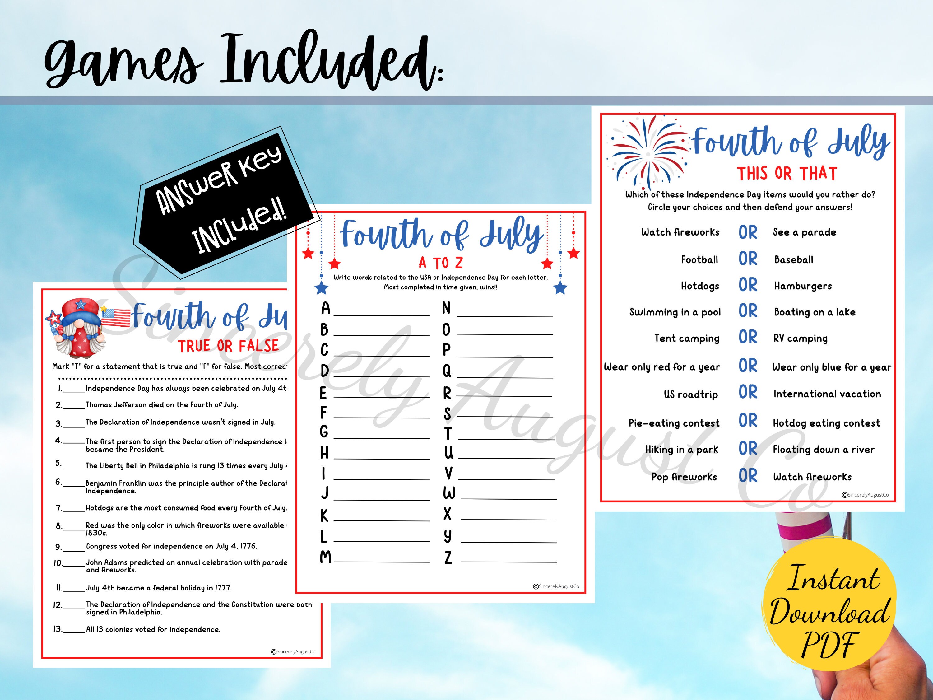 FOURTH of JULY Party Games BUNDLE #1- 5 Game Bundle - Printable July ...