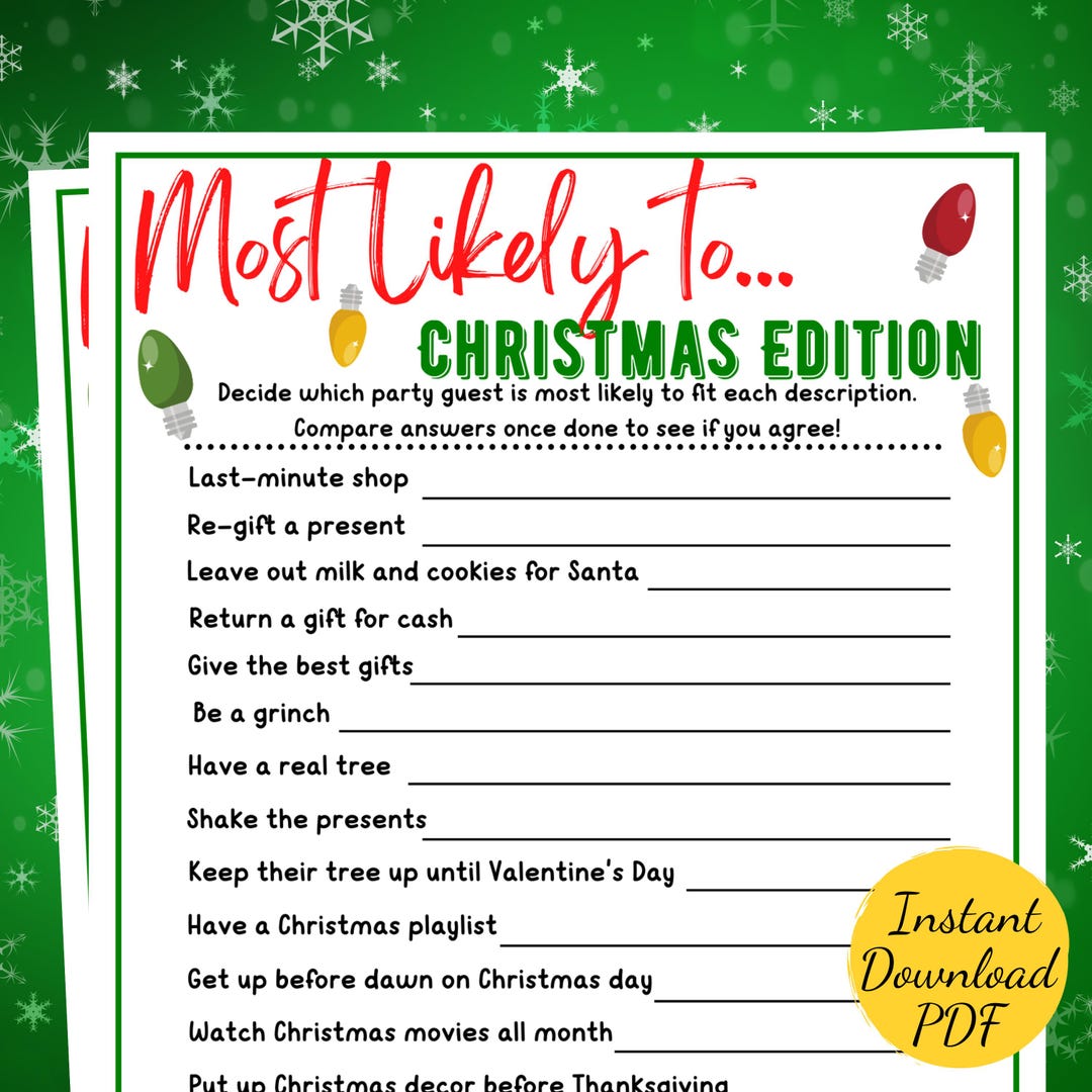 MOST LIKELY TO Christmas Game: Printable Holiday Party Activity ...