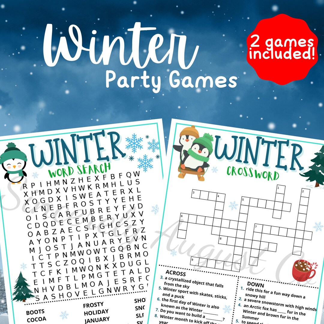 Winter WORD SEARCH & CROSSWORD Games: Printable Winter Activity ...
