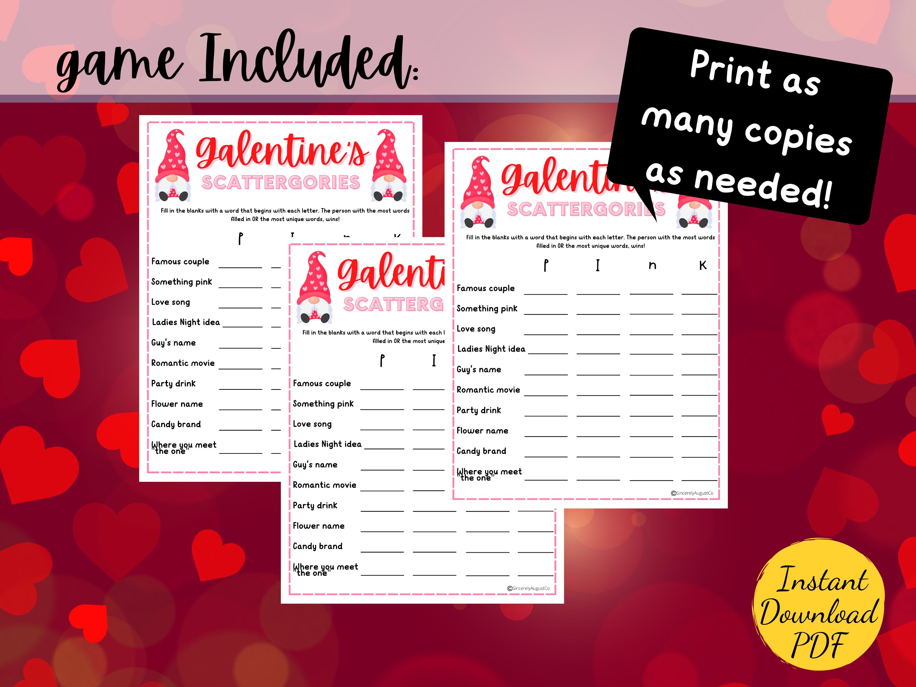 Galentines Day SCATTERGORIES Game Galentines Day Party Game Printable ...