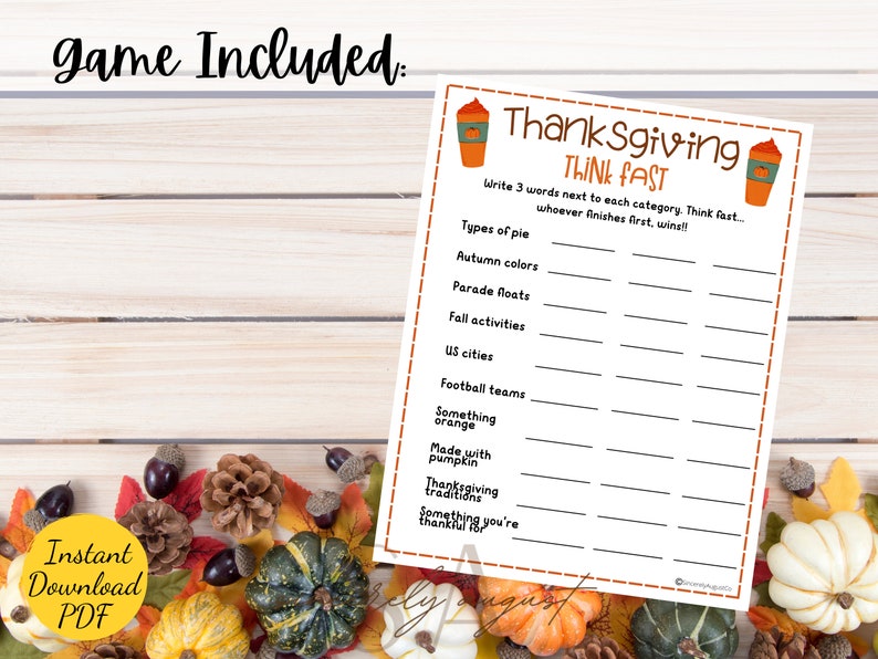 Thanksgiving Think Fast Thanksgiving Party Game Printable - Etsy