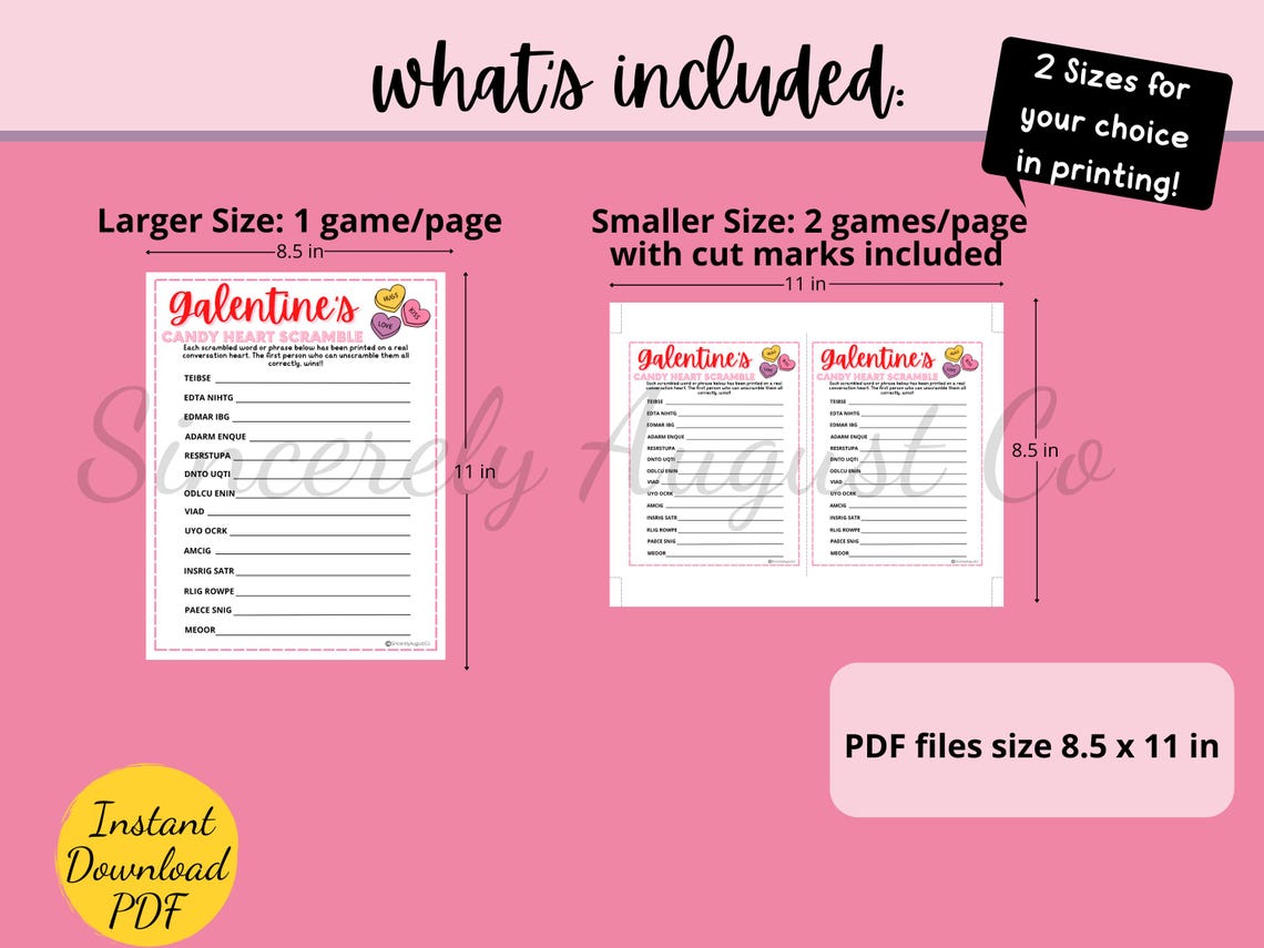 Galentine's Candy Hearts WORD SCRAMBLE Game (digital Download) - Etsy