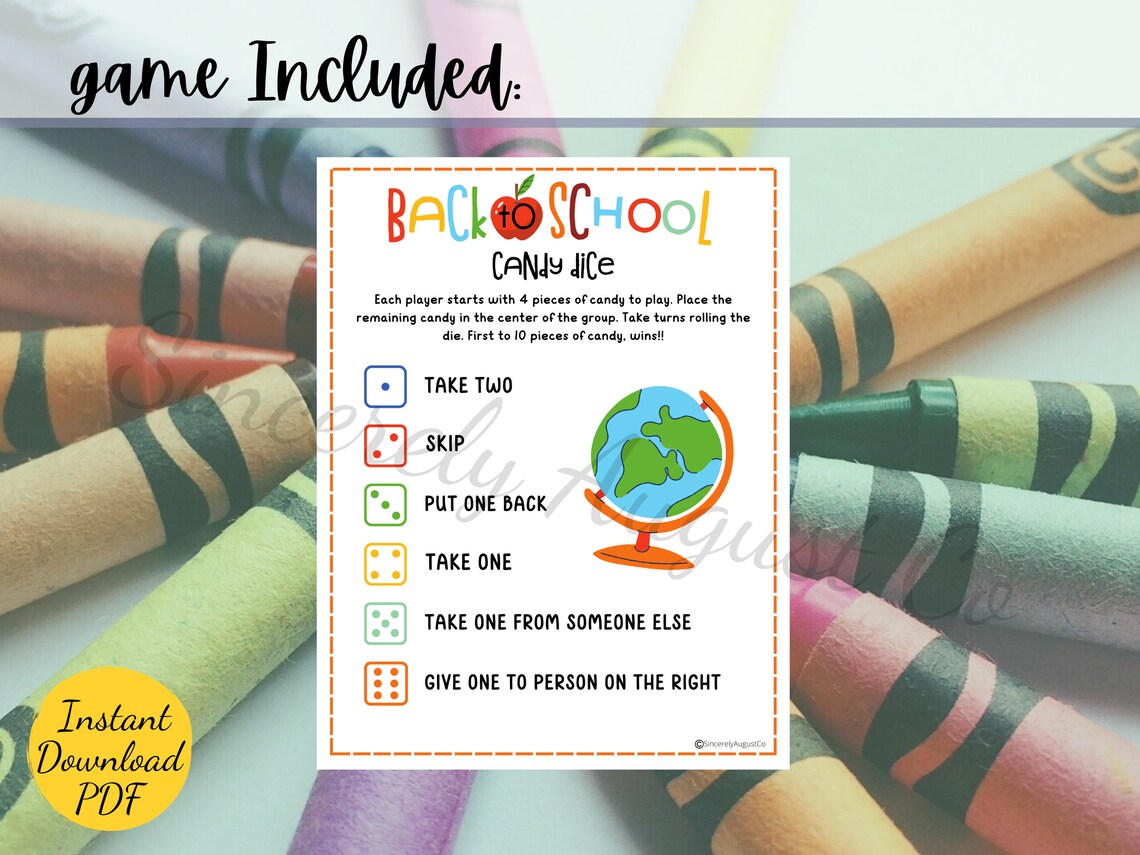 CANDY DICE Back to School Game - Printable First Day of School Activity ...