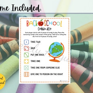 CANDY DICE Back to School Game - Printable First Day of School Activity ...