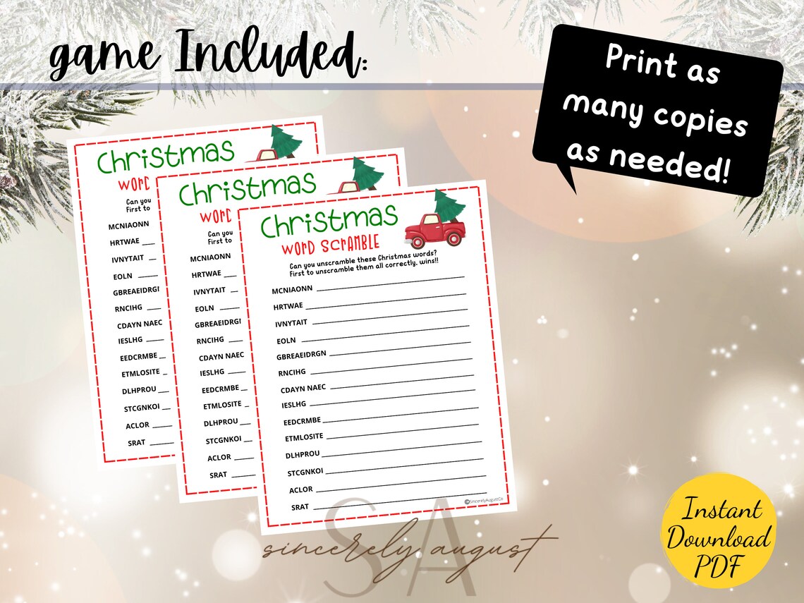 Word Scramble Christmas Game Christmas Party Game Printable Christmas ...